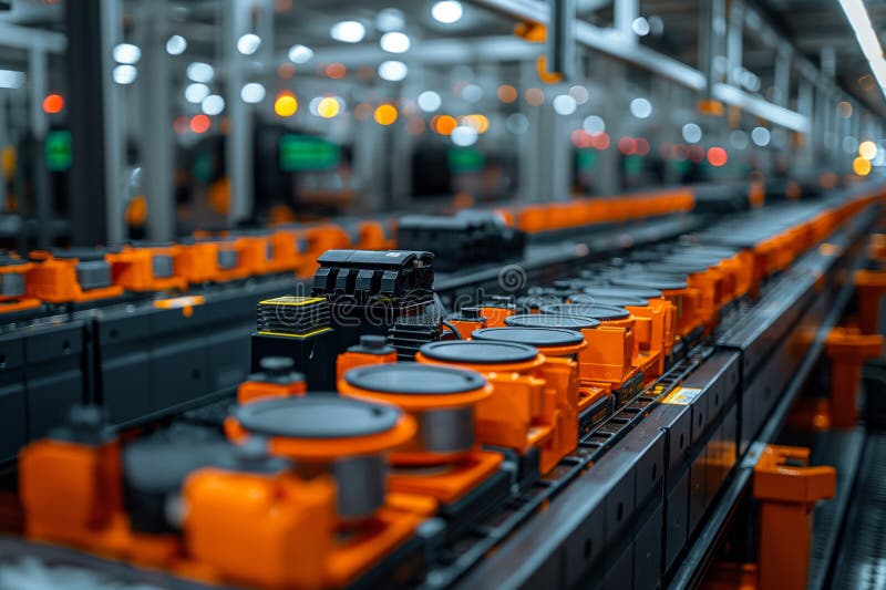 Modern Conveyor System with Orange Elements Stock Image - Image of ...