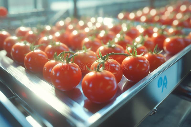 Modern Conveyor System Sorting Fresh Red Tomatoes in Industrial Setting ...