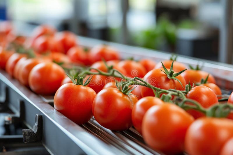 Modern Conveyor System Sorting Fresh Red Tomatoes in Industrial Setting ...
