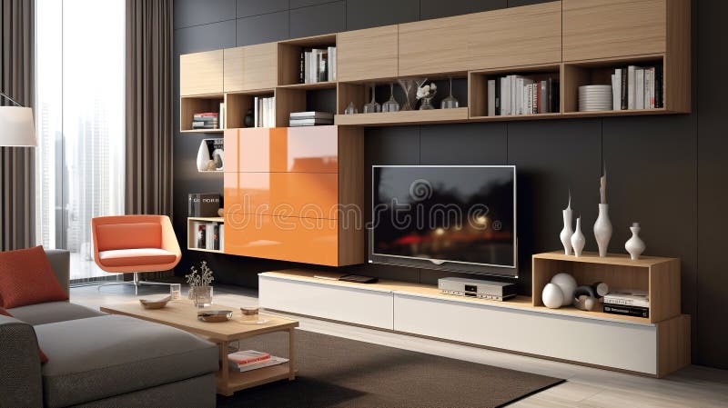 A Modern Cool Living Room Mockup with a Tv, Ai Generated Image Stock ...