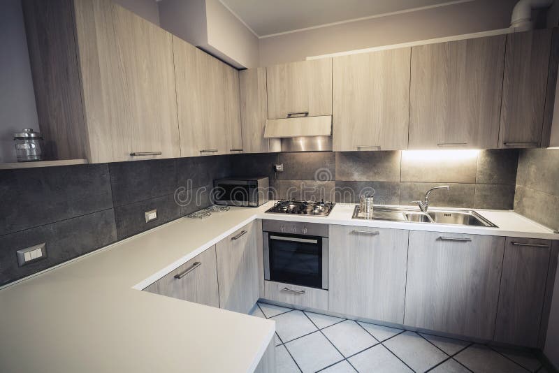 Modern corner kitchen stock image. Image of floor, estate - 197788827