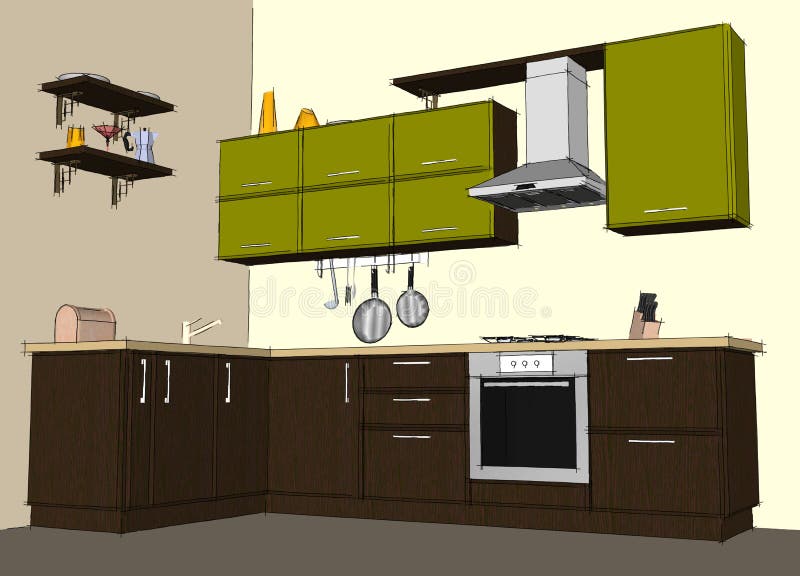 Cabinet Drawing Kitchen Line Stock Illustrations – 350 Cabinet Drawing ...