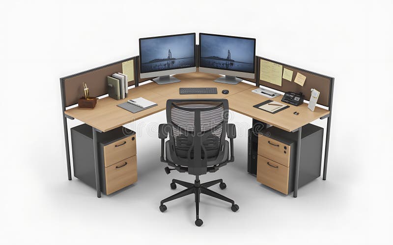 Modern Corner Office Workstation with Multiple Monitors and Ergonomic ...