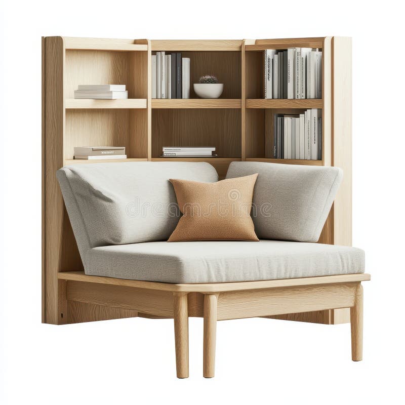 A Modern Corner Seating Unit with Integrated Shelving for Books and ...