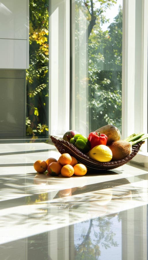 Modern Cornucopia Display in Minimalist Kitchen with Natural Sunlight ...