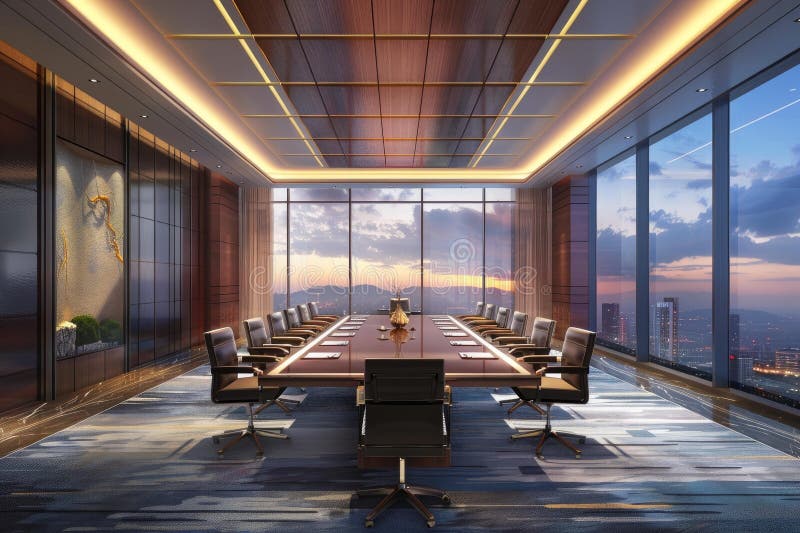 Modern Corporate Boardroom at Sunset Stock Image - Image of ...