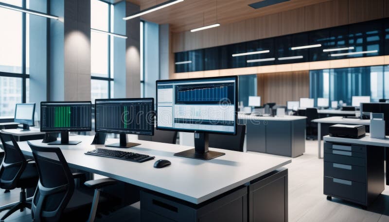 Modern Corporate Computer Workstations Stock Image - Image of ...