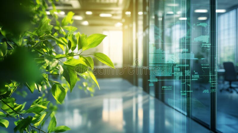 Modern Corporate Office Background with Greenery Stock Illustration ...