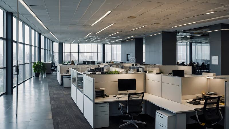 Modern Corporate Office Featuring Open Spaces and a Collaborative Work ...