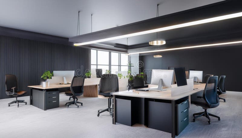 Modern Corporate Office Interior with Desks and Computers in a ...
