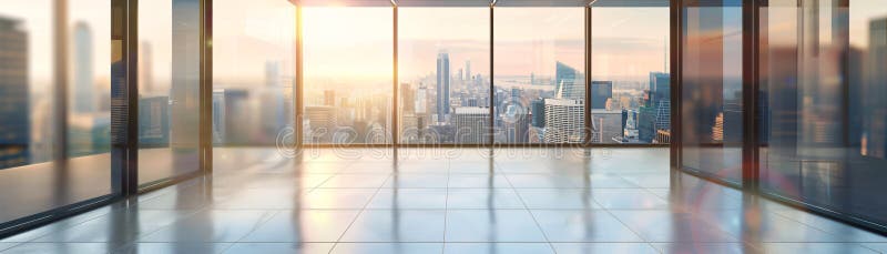 Modern Corporate Office Interior with Panoramic Windows a Blurred ...