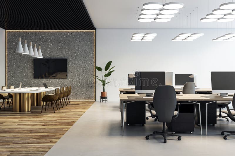 Modern Corporate Office Interior with Shared Workstations and Stylish ...