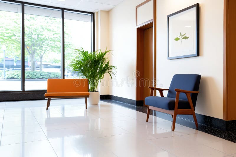 Modern Corporate Office Lobby with Stylish Seating and Greenery Stock ...