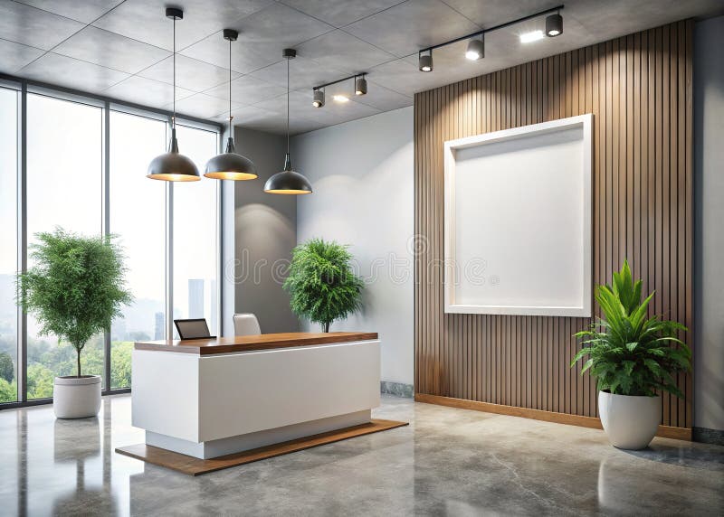 Modern Corporate Office Reception Mockup Blank White Frame for Branding ...
