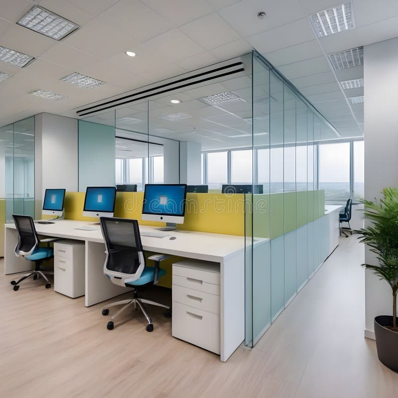Modern Corporate Office Space with Desks and Computers during Daylight ...
