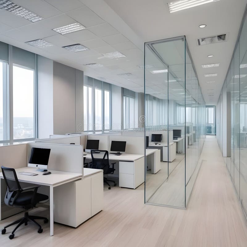Modern Corporate Office Space with Desks and Computers during Daylight ...