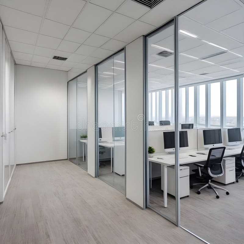 Modern Corporate Office Space with Desks and Computers during Daylight ...