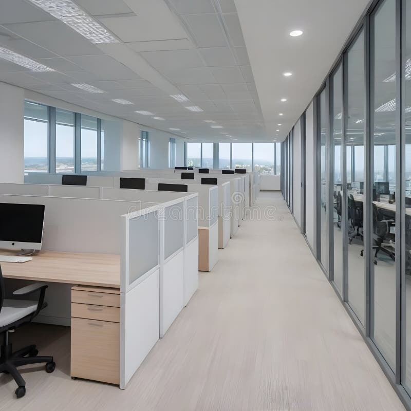 Modern Corporate Office Space with Desks and Computers during Daylight ...