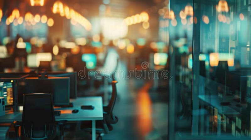 Modern Corporate Workspace with Blurred Tech Support Environment Stock ...