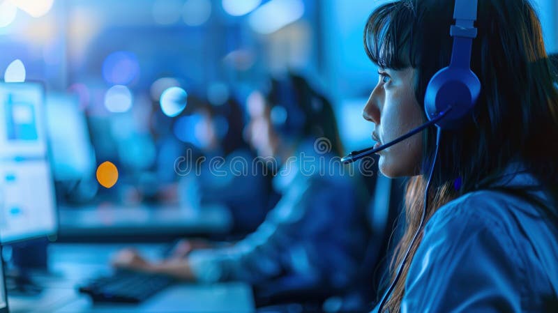 Modern Corporate Workspace with Blurred Tech Support Environment Stock ...