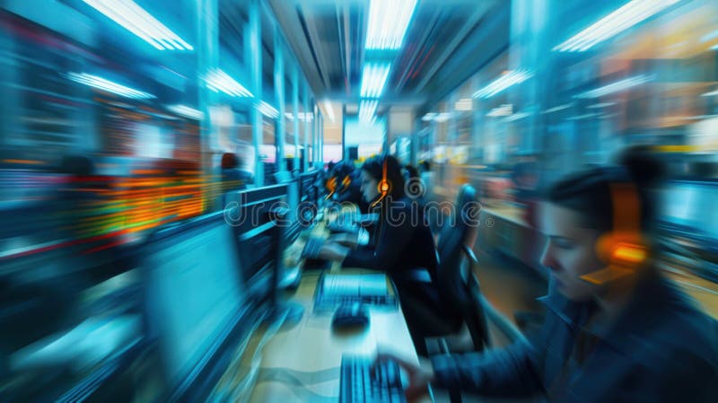Modern Corporate Workspace with Blurred Tech Support Environment Stock ...