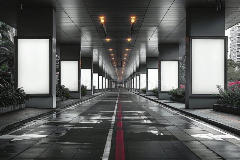 Modern Corridor with Advertisement Lightboxes, Ideal for Commercial and ...