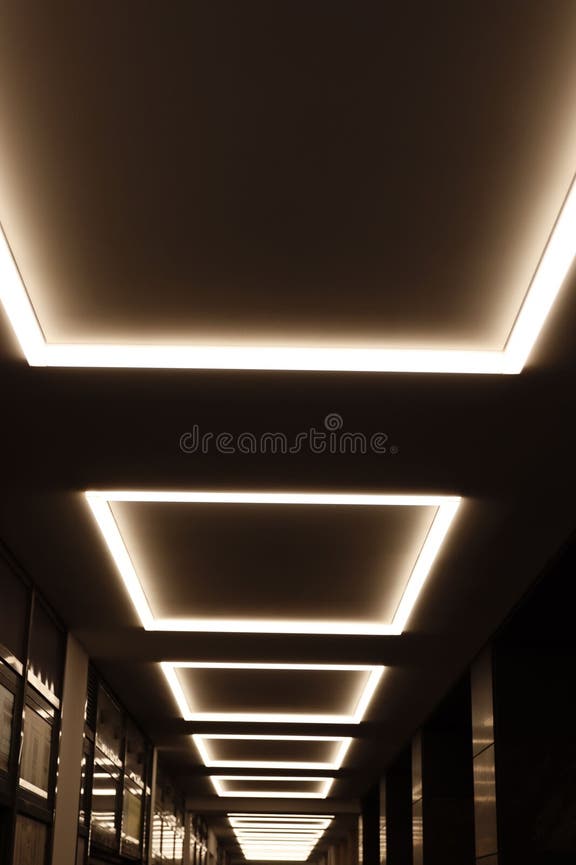 Corridor Ceiling with Modern Lighting Stock Image - Image of efficient ...