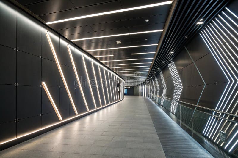 Sleek Modern Corridor with Futuristic Light Design Stock Illustration ...