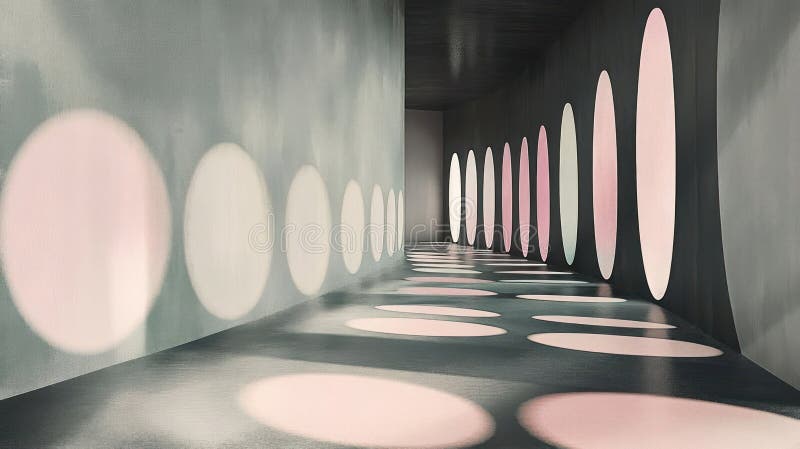 A Modern Corridor Featuring Soft, Circular Light Patterns on the Walls ...