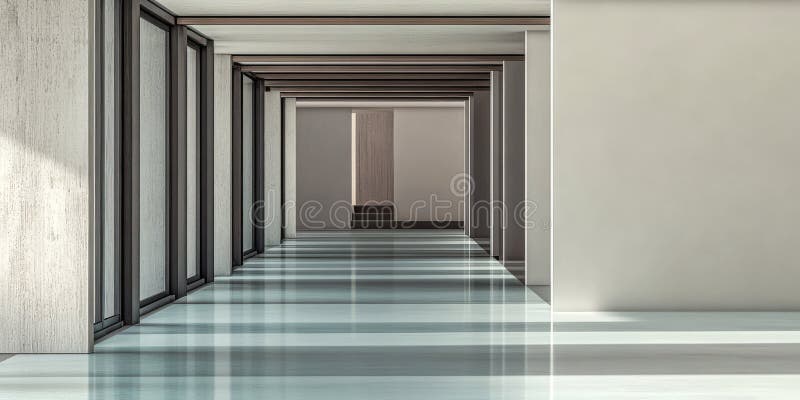 Modern Corridor with Glossy Flooring and Spacious Design in Minimalist ...