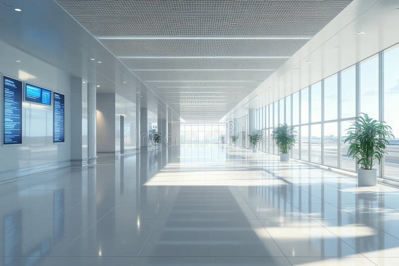 Modern Corridor with Large Windows and Plants during Daytime at a ...