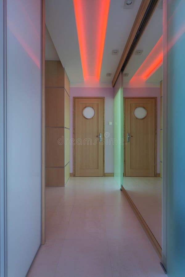 Modern Corridor with Neon Lighting Stock Image - Image of contemporary ...