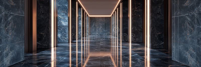 Modern Corridor with Sleek Black Marble, Minimalist Columns Stock Photo ...