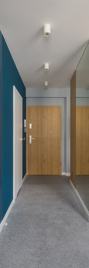 Modern Corridor with Terrazzo Floor Tiles, Vertical Panorama Stock ...