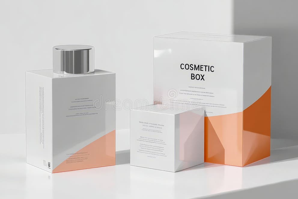 Modern Cosmetic Boxes with Reflective Surfaces and Sleek Design Stock ...