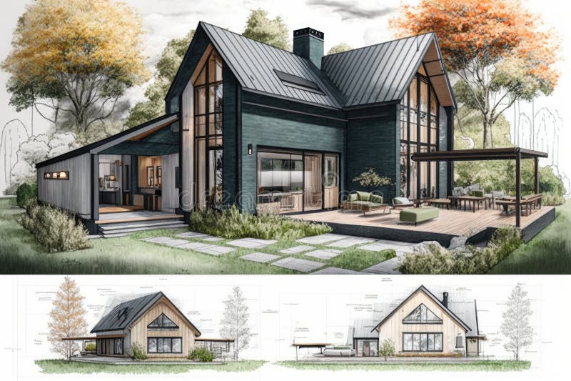 Modern Cottage Project Plan Scheme. Generative AI Stock Illustration ...