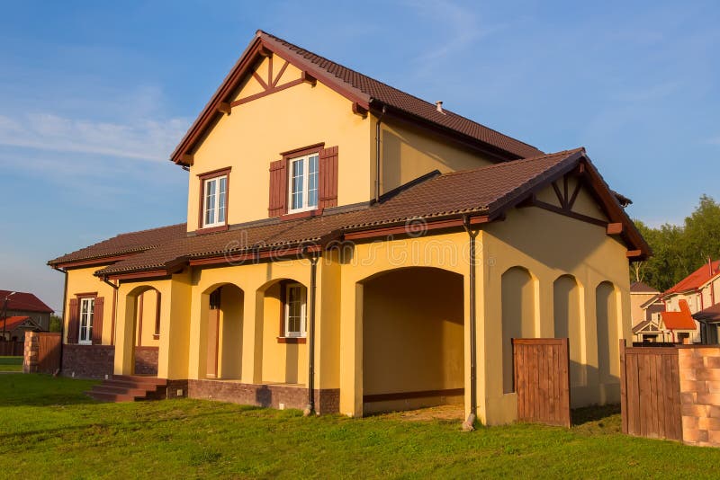Modern Cottage on Sunset Closeup Stock Image - Image of buildings ...