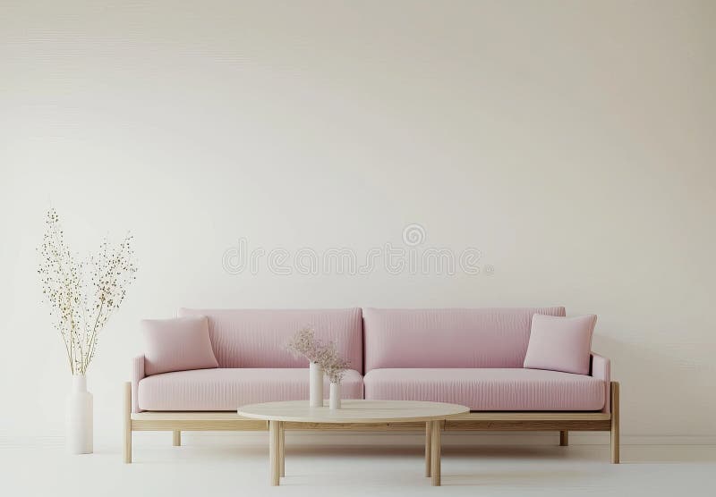 Modern Couch Mockup in Living Room with Empty Wall, 3D Render Stock ...