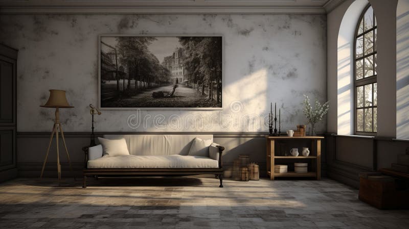 Vintage Sepia-toned Interior Design with Missing Front Wall Stock ...