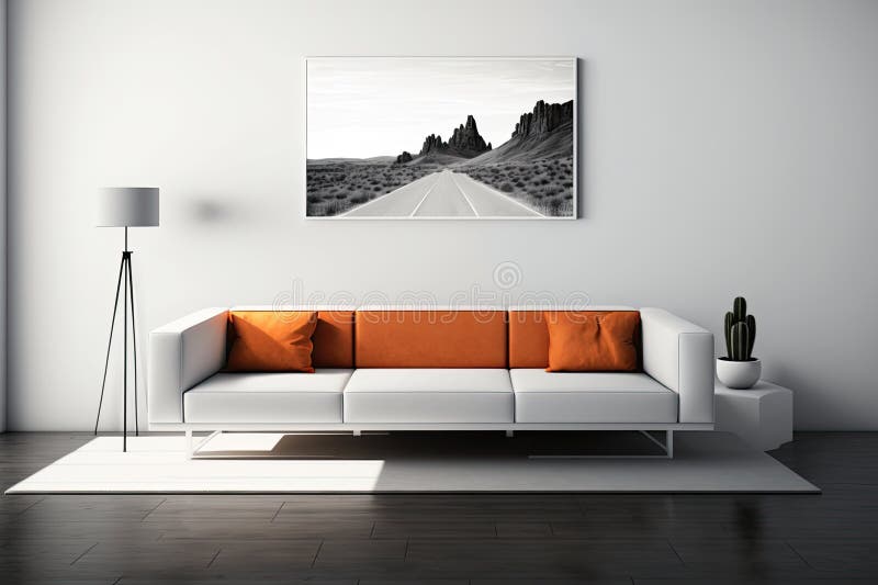 Modern couch on white wall stock illustration. Illustration of ...
