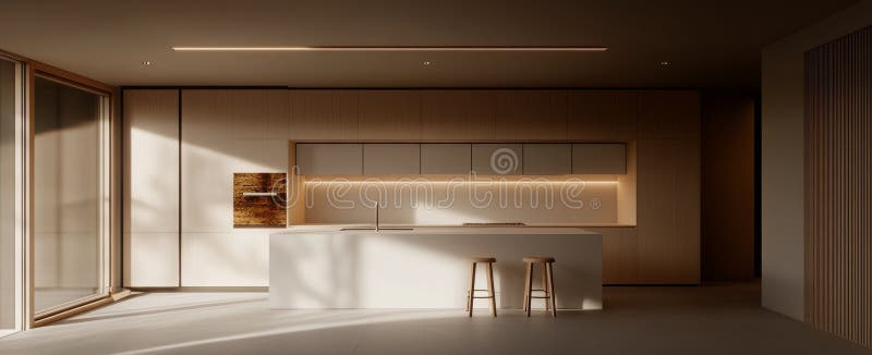 Modern Counter and Stools Set Amidst a Minimalist Interior Design ...