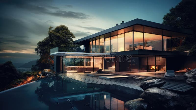 Modern Country House, Architecture Stock Image - Image of lawn ...