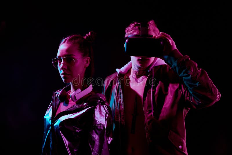 Creating Simulated Environment with VR Stock Photo - Image of blue ...