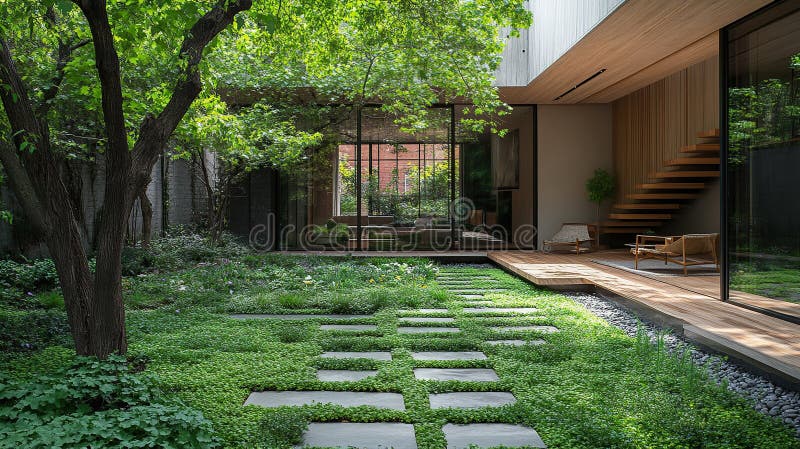 Modern Courtyard Garden Design with a Contemporary Home Stock ...