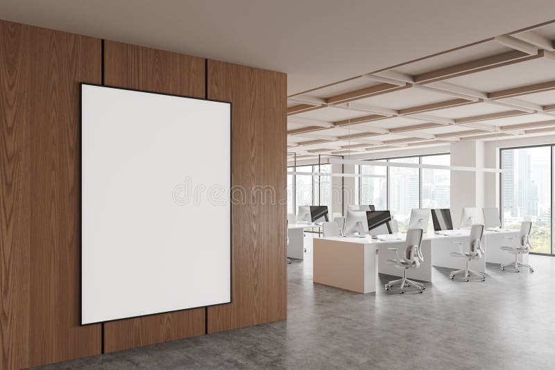 Modern Coworking Interior with Pc Computers and Panoramic Window ...