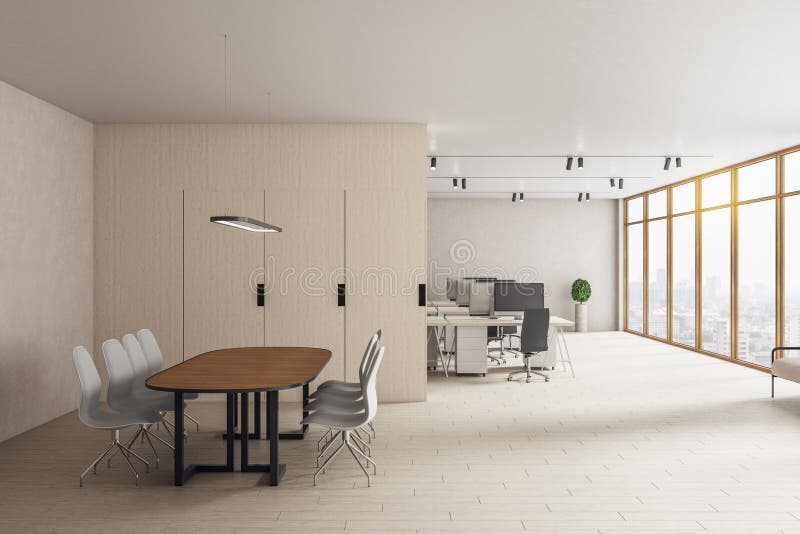 Modern Coworking Loft Office Room with Computers Stock Illustration ...