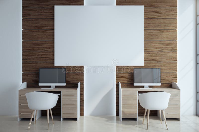 Modern Coworking Office Interior with Poster on Wall Stock Illustration ...