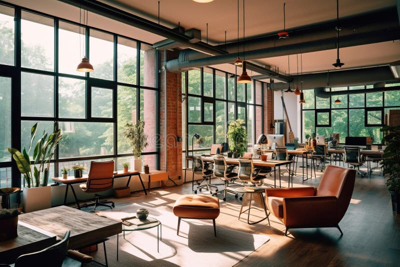 A Modern Coworking Space with Large Windows that Let in Natural Light ...
