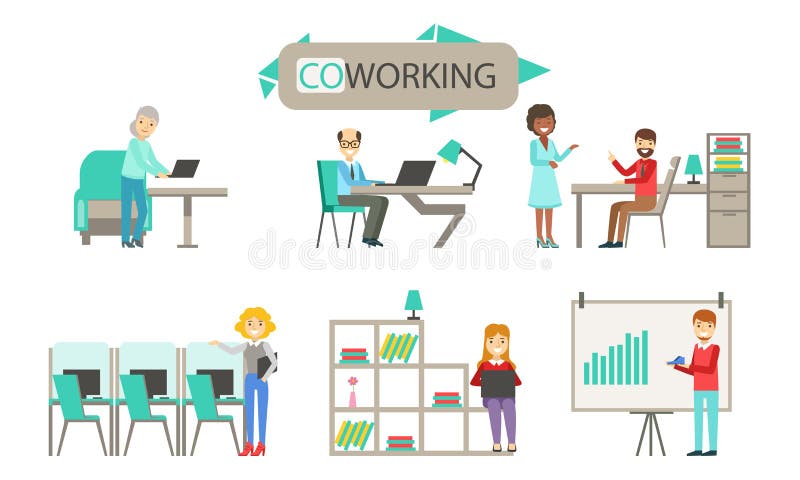 Modern Coworking Space, People Working Together at the Computers in the ...