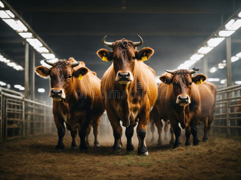 Modern Cows Farming with Worker Stock Illustration - Illustration of ...